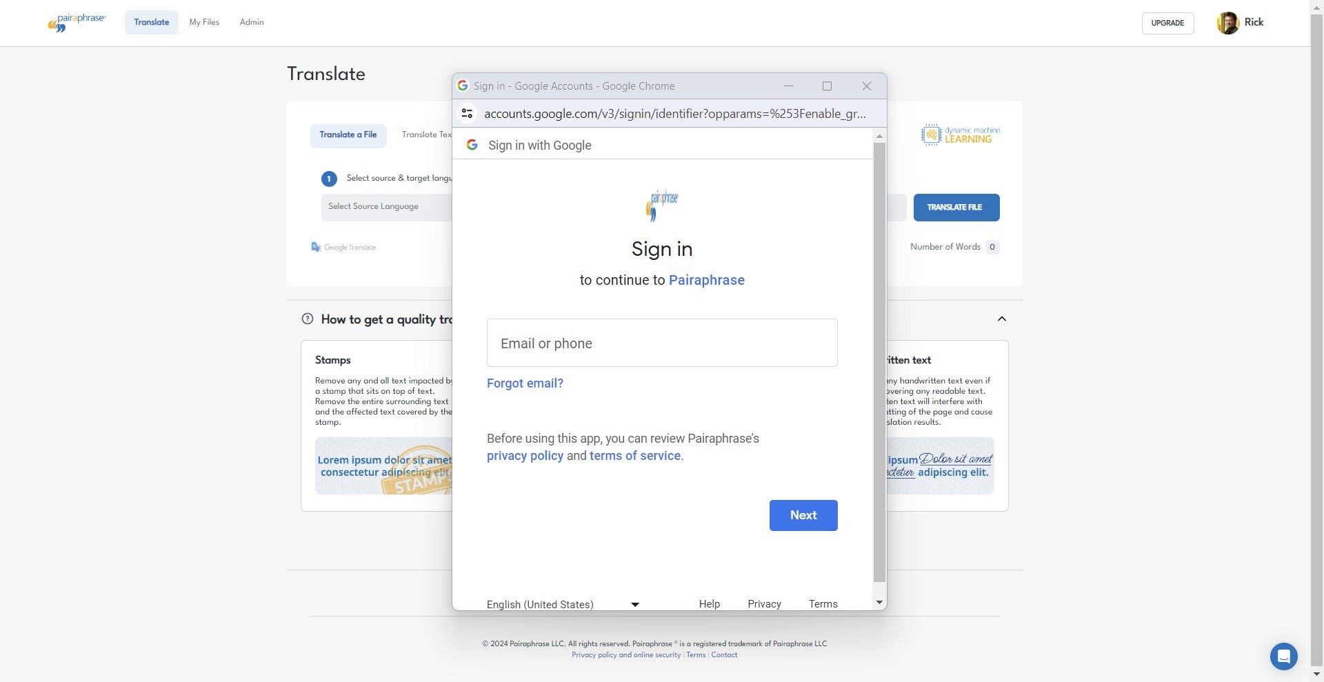 How to translate Google Drive files